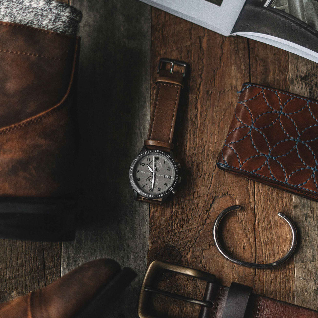 Men's Pilot Watch - Matte Gray/Brown | Vincero Collective